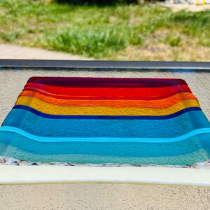 Fused Glass Beach Sunset Plate, Sunset Beach Platter, Ocean Wave Glass ...