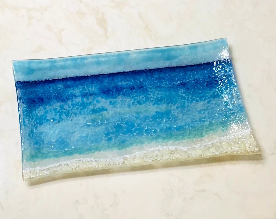 Fused Glass Beach Platter, Turquoise Ocean Waves, Personalized Gift - Etsy