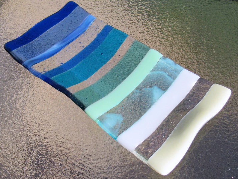 Fused Glass Plate Ocean Beach Appetizer Dish Turquoise Blue | Etsy