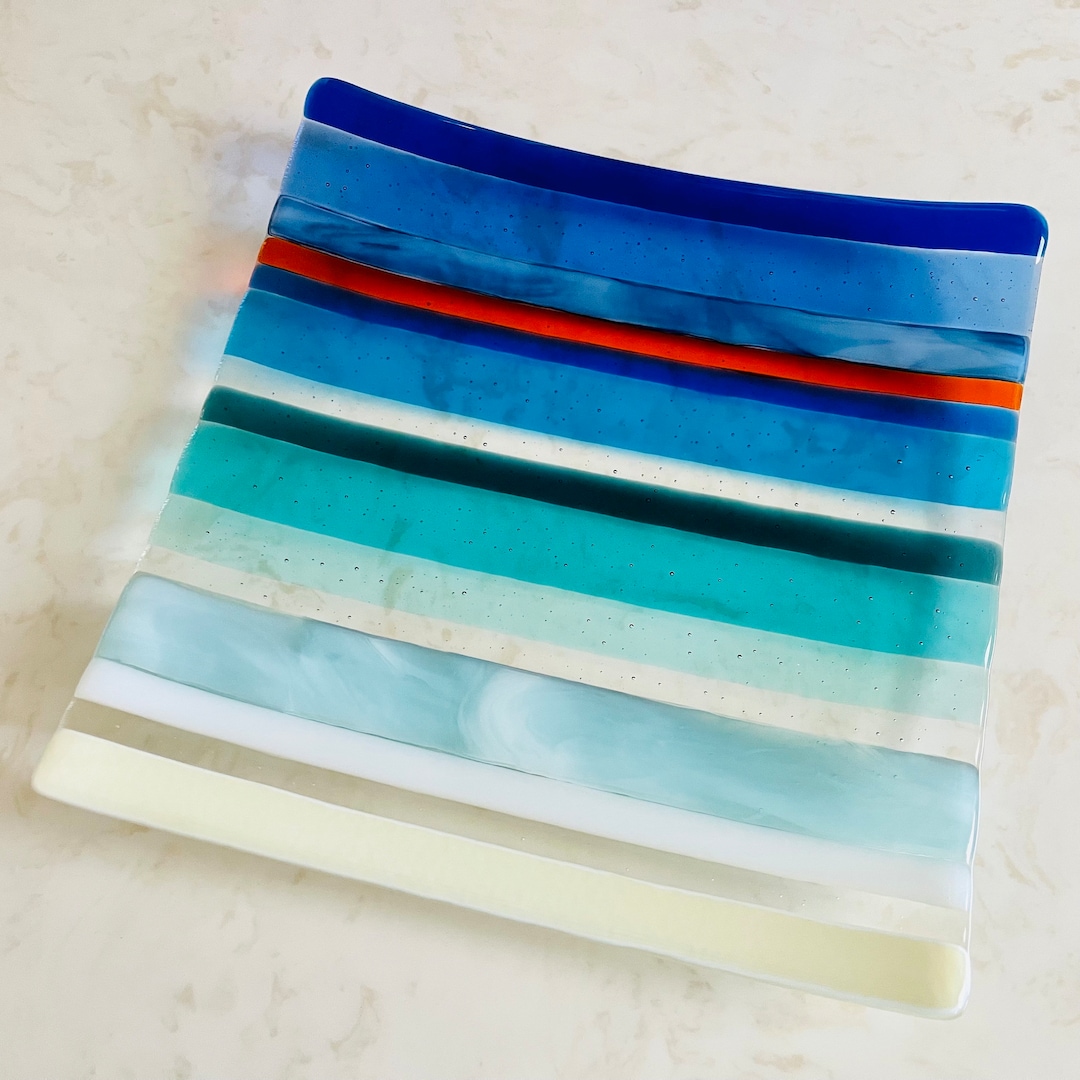 Fused Glass Beach Plate, Ocean Beach Sunset Dish, Beach Glass Art ...