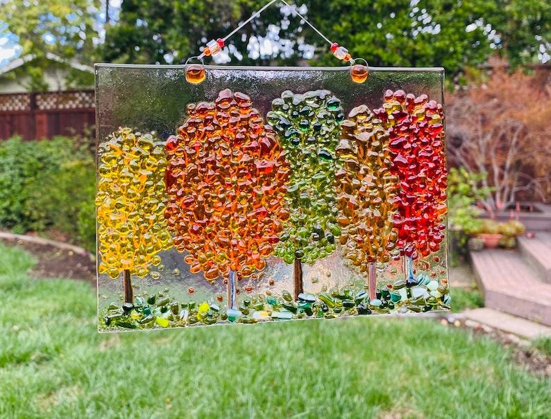 Fused Glass Fall Trees Wall Decor Autumn Leaves Suncatcher - Etsy