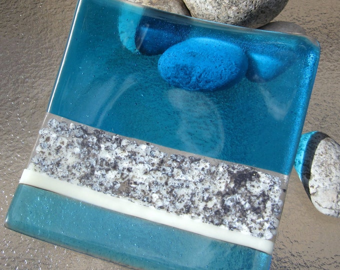Fused Glass Plate, Rocks by the River, Blue River Glass, River Rock ...