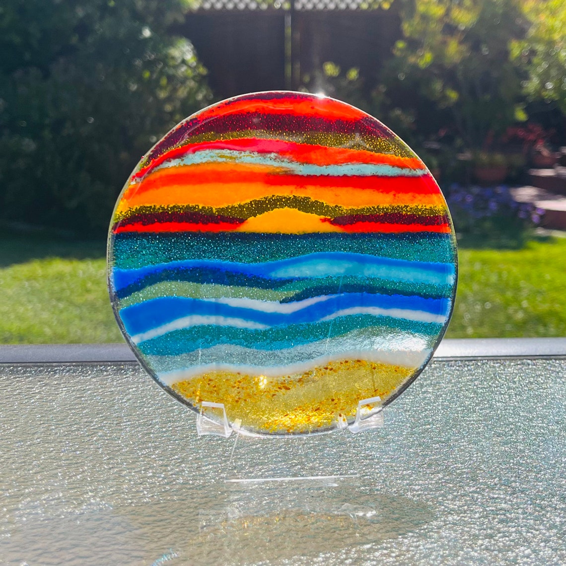Fused Glass Beach House Decor Ocean Beach Sunset Art With - Etsy