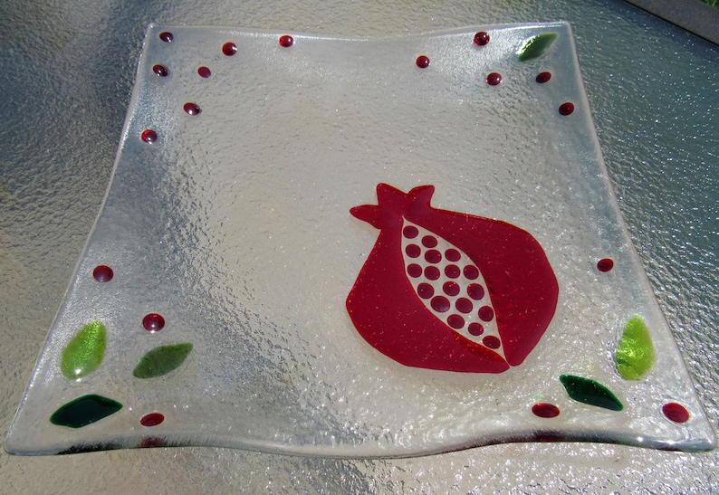 Fused Glass Plate Red Pomegranate Platter Rosh Hashanah - Etsy