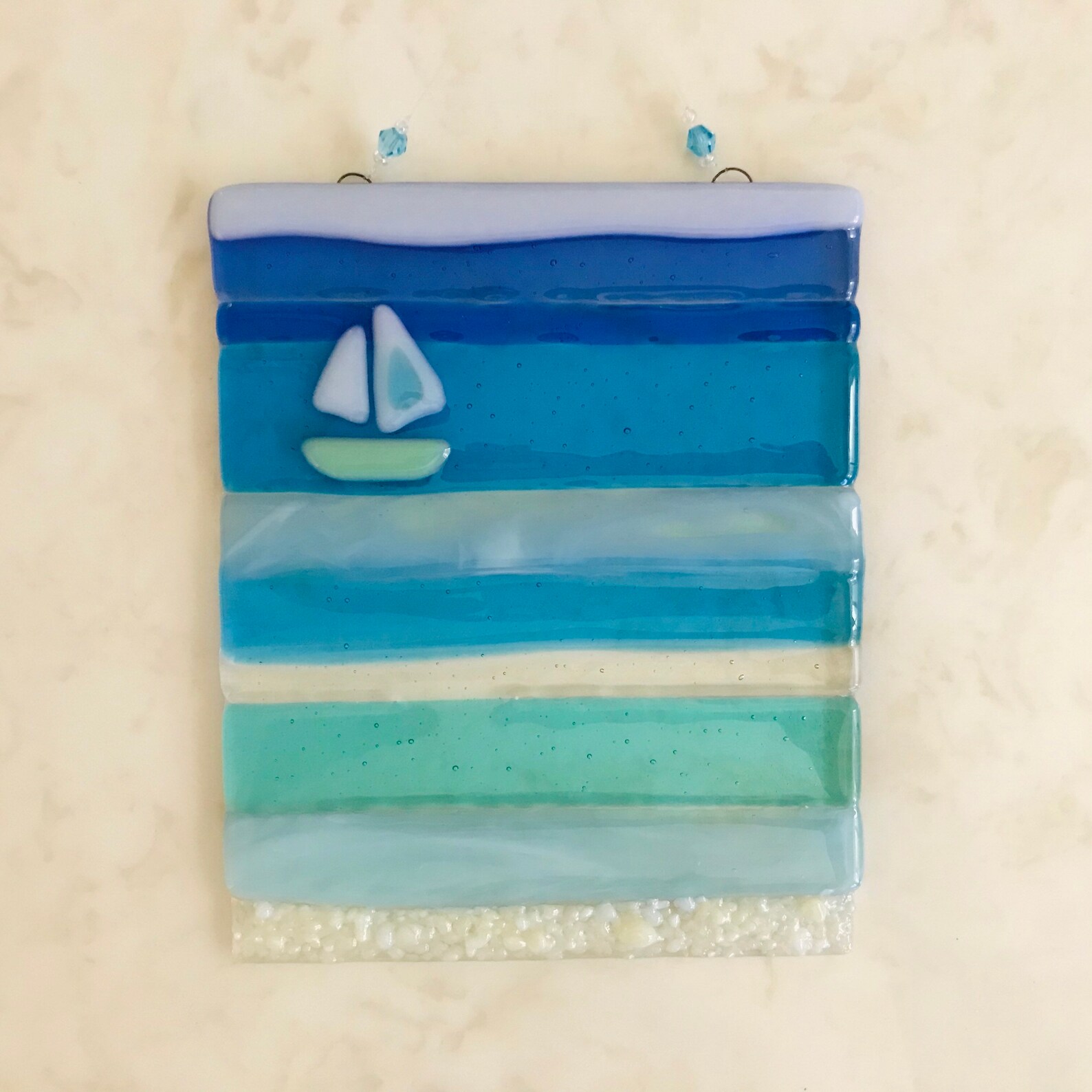 Fused Glass Beach Wall Art Ocean Beach Sailboat Suncatcher - Etsy