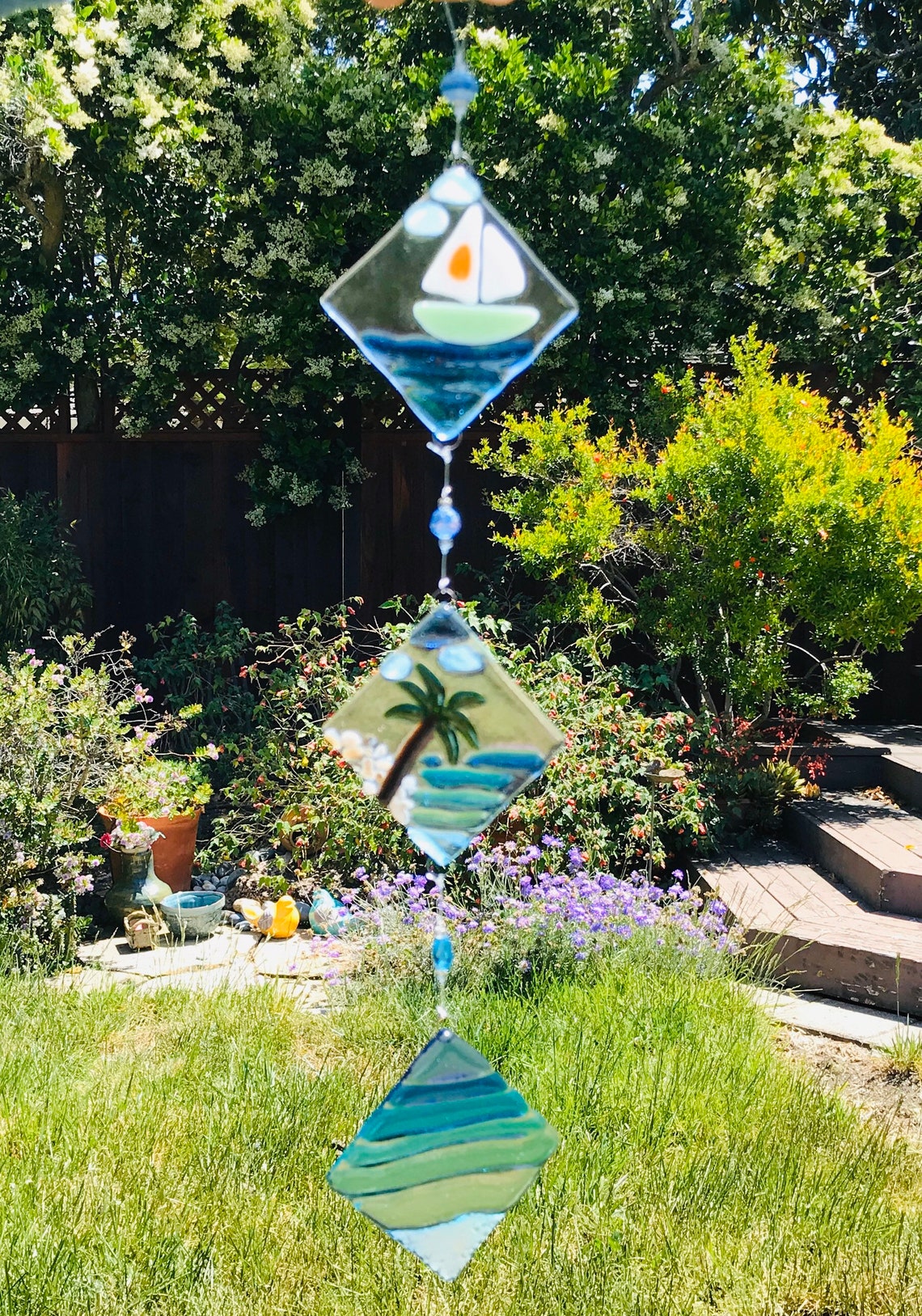 Fused Glass Mobile Custom My Happy Places Glass Art Ocean | Etsy