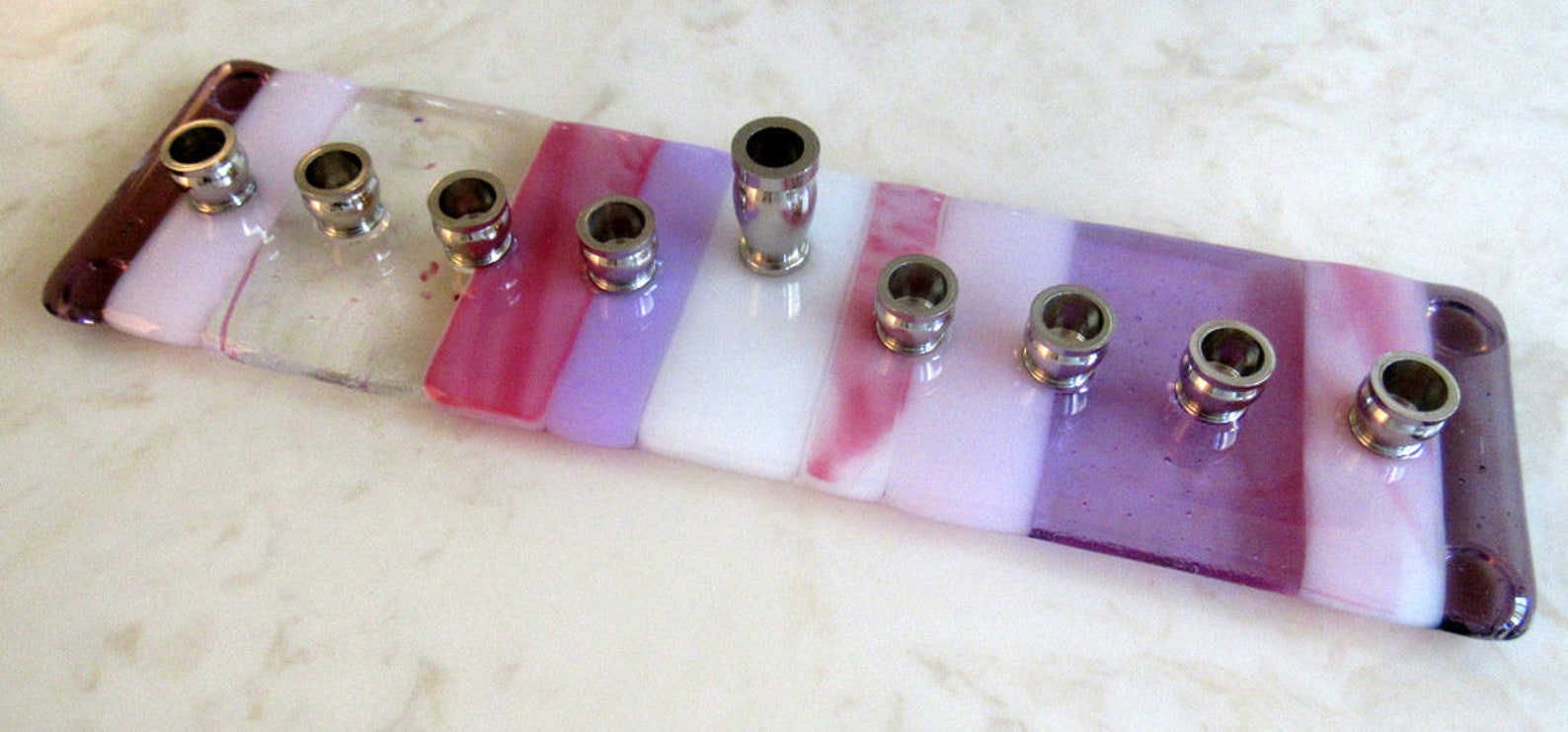 Hanukkah Menorah Fused Glass Pink and Purple Menorah - Etsy