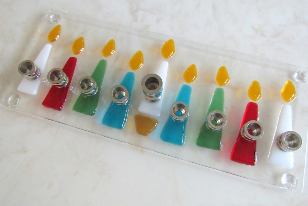 Hanukkah Menorah in Seasonal Holiday Colors, Interfaith Menorah, Fused ...