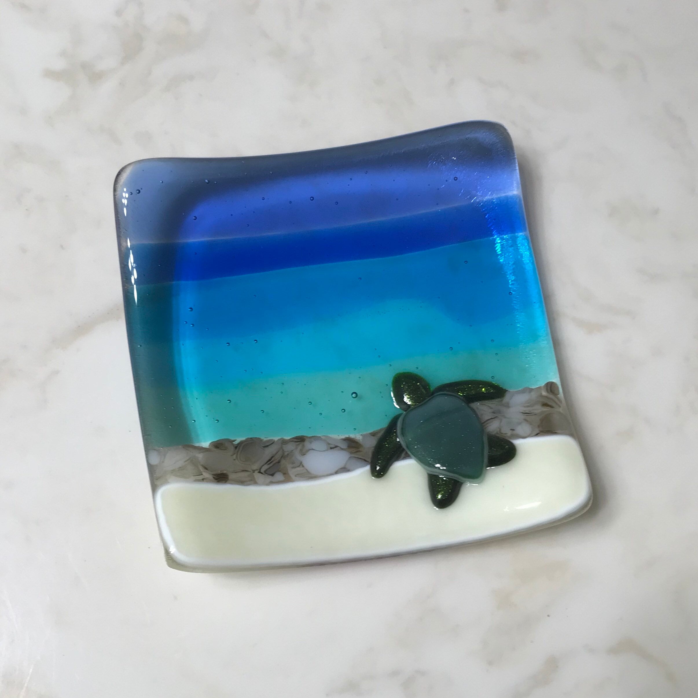 Beach Glass Sea Turtle Dish Hawaiian Green Turtle Art Plate | Etsy