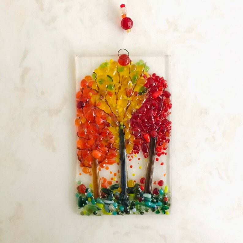 Fused Glass Fall Trees Suncatcher, Autumn Window Decor - Etsy