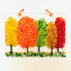 Fused Glass Fall Trees Wall Decor, Autumn Leaves Suncatcher ...