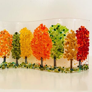 Fused Glass Fall Trees Wave Art, Thanksgiving Decor - Etsy