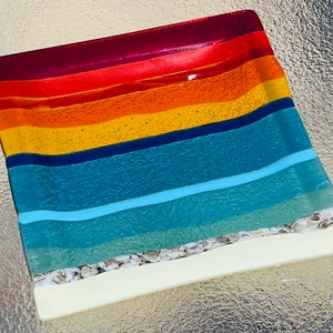 Fused Glass Beach Sunset Plate, Sunset Beach Platter, Ocean Wave Glass ...