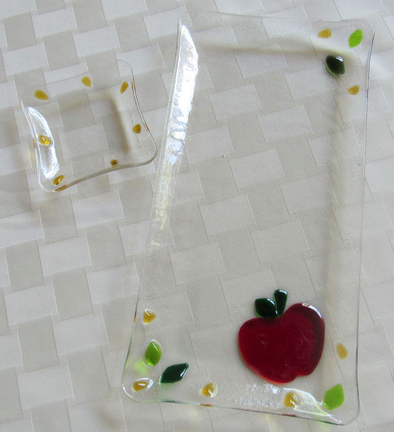 Fused Glass Rosh Hashanah Plate, Apple Honey Dish Set, Judaica Gift - Etsy