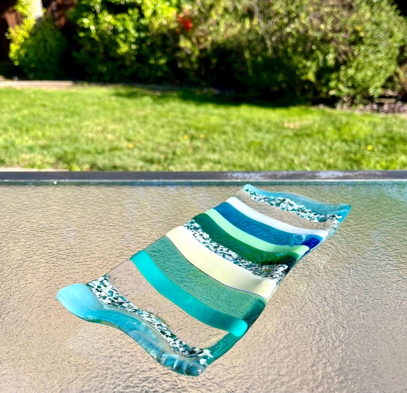 Fused Glass Beach Plate, Ocean Wave Dish, Sea Glass Jewelry Holder - Etsy
