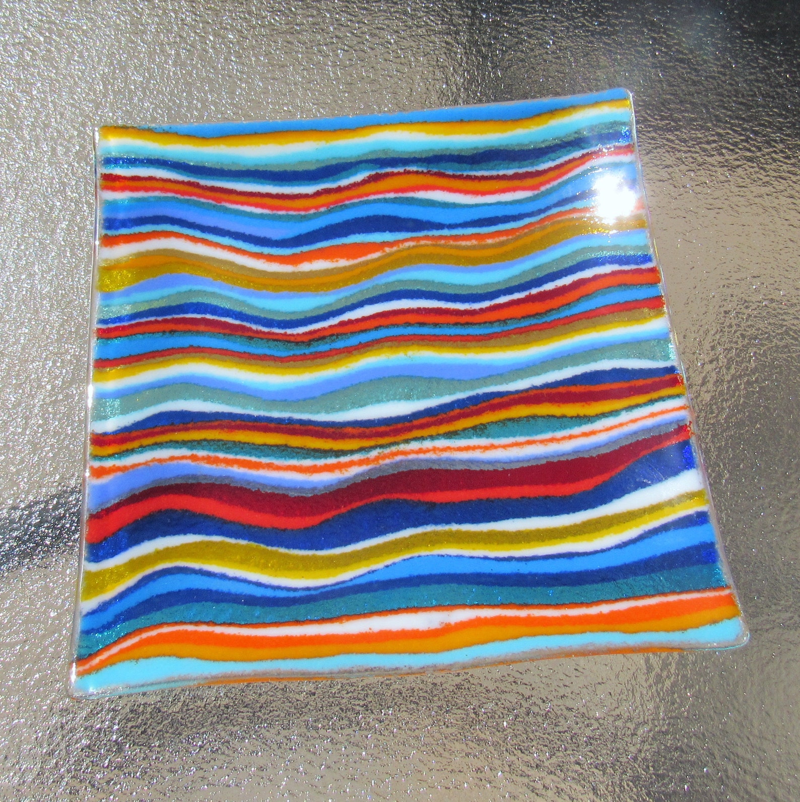 Fused Glass Beach Sunset Art, Glass Ocean Wave Wall Decor, Turquoise ...