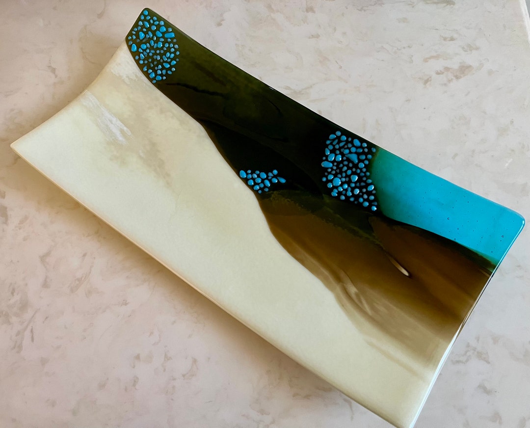 Fused Glass Platter, Ocean Wave, Lava Coast Long Plate, Hawaiian Glass ...