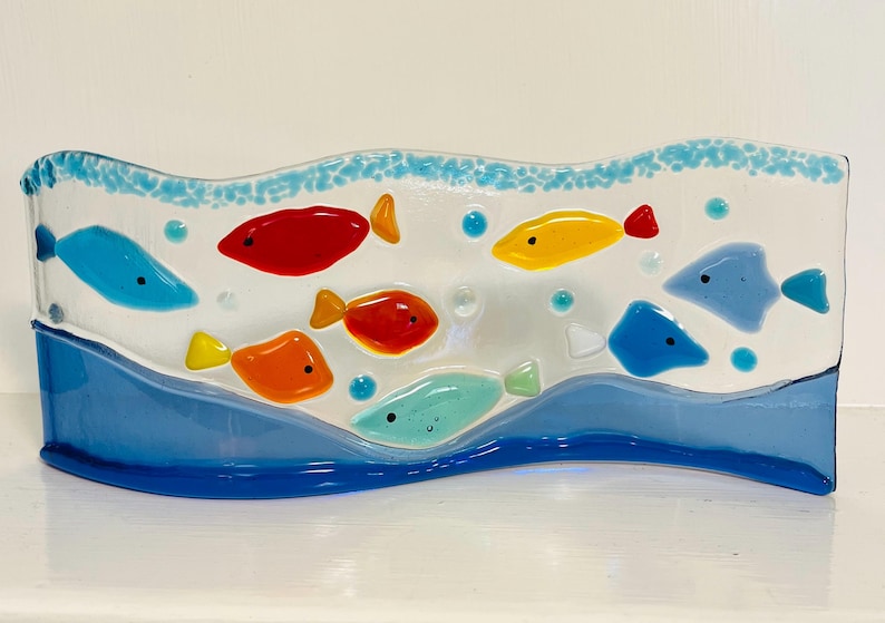 Fused Glass Ocean Art, Fish Aquarium, Beach Waves Decor - Etsy