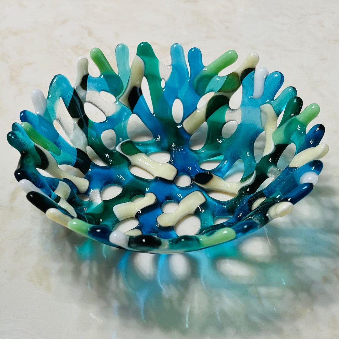 Fused Glass Coral Bowl, Branching Coral Decor, Turquoise, Emerald ...