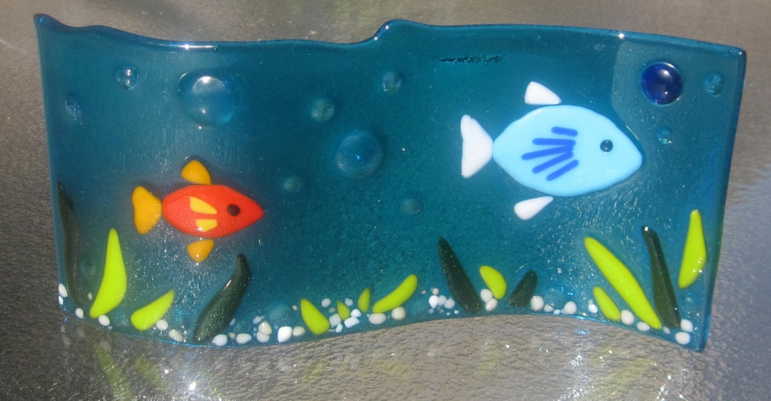 Fused Glass Wave Art, Glass Fish, Underwater Marine Life, Turquoise ...
