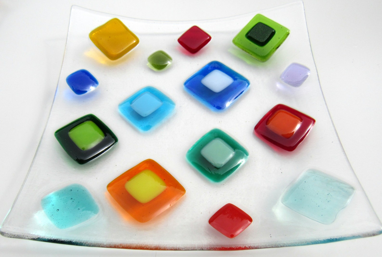 Fused Glass Plate Bright Colorful Diamonds Modern Glass - Etsy