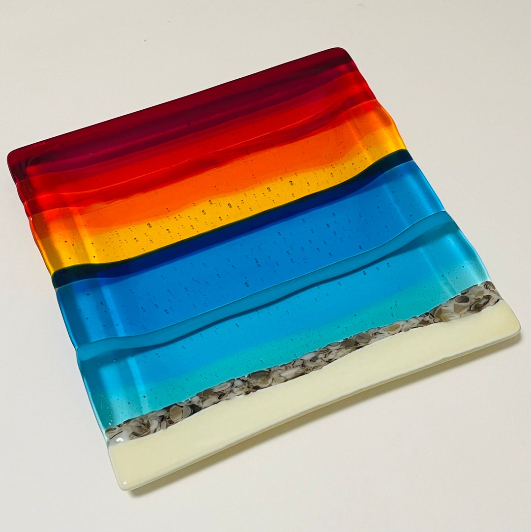 Fused Glass Beach Sunset Plate, Sunset Beach Platter, Ocean Wave Glass ...