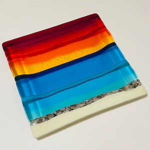 Fused Glass Beach Sunset Plate, Sunset Beach Platter, Ocean Wave Glass ...