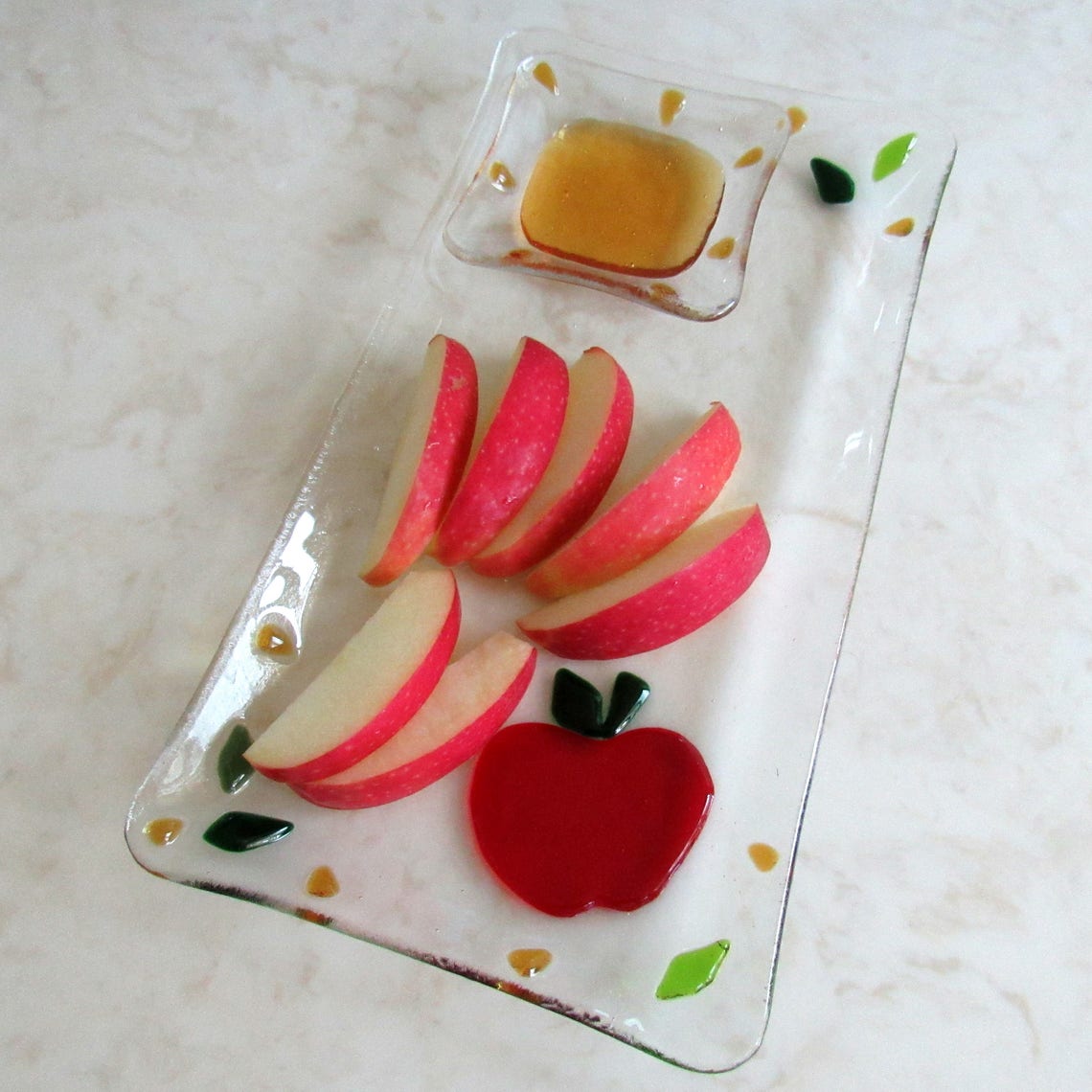 Fused Glass Rosh Hashanah Plate, Apple Honey Dish Set, Judaica Gift - Etsy