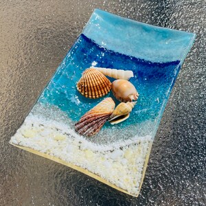 Fused Glass Beach Soap Dish, Turquoise Blue Sea Glass Plate, Ocean ...