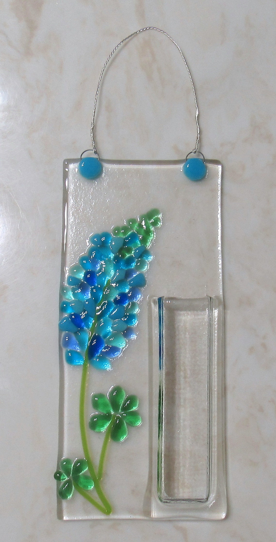 Fused Glass Wall Vase, Turquoise Lupine Flower, Handmade Bud Vase - Etsy
