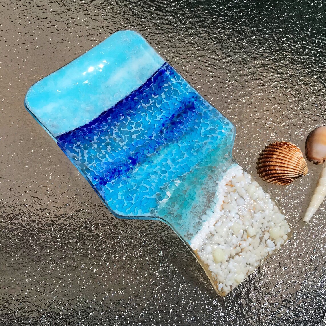 Fused Glass Beach Spoon Rest, Turquoise Waves, Handmade Decor - Etsy