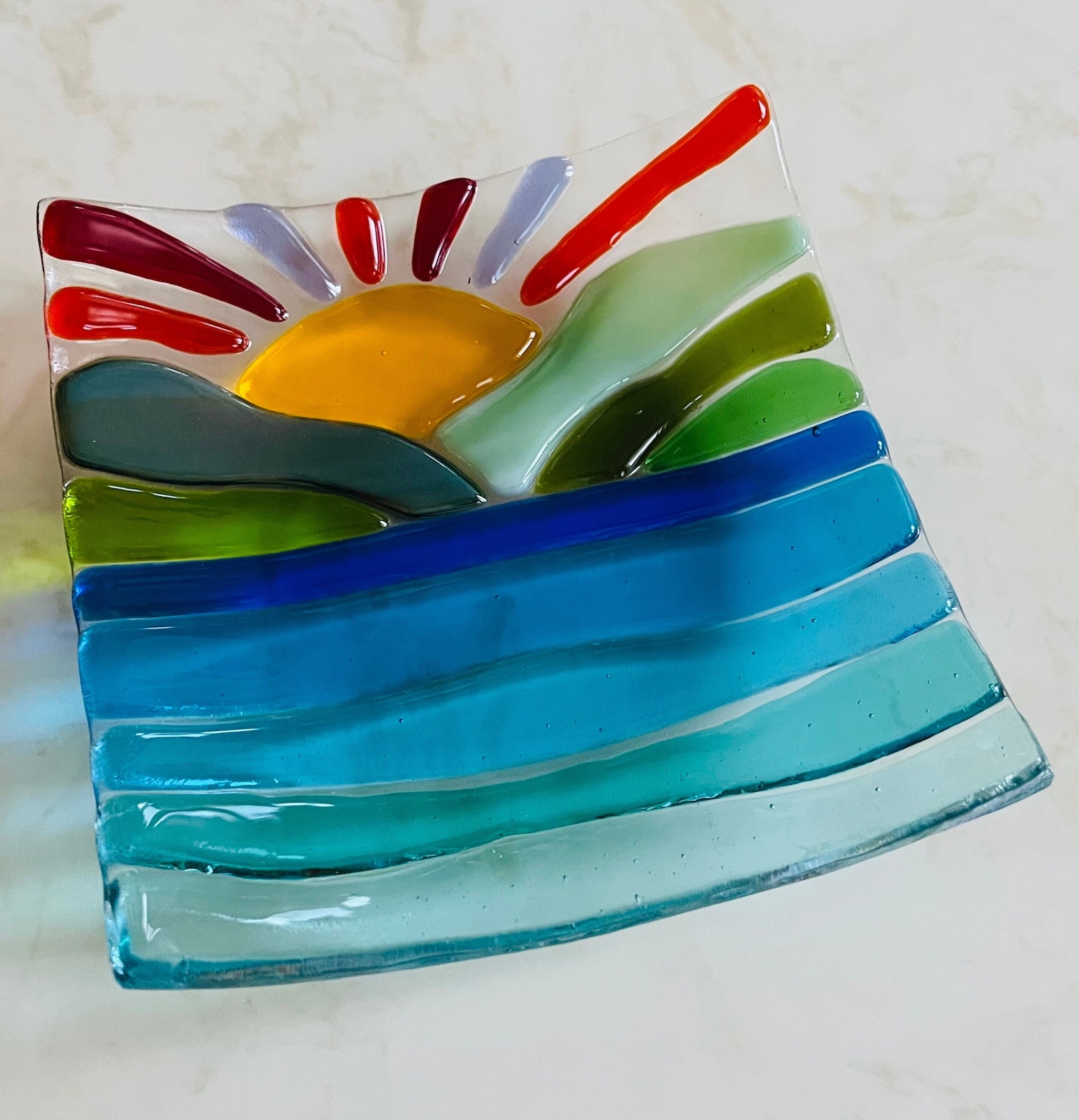Fused Glass Sunset Plate, Mountain Lake Decor, Handmade Dish - Etsy