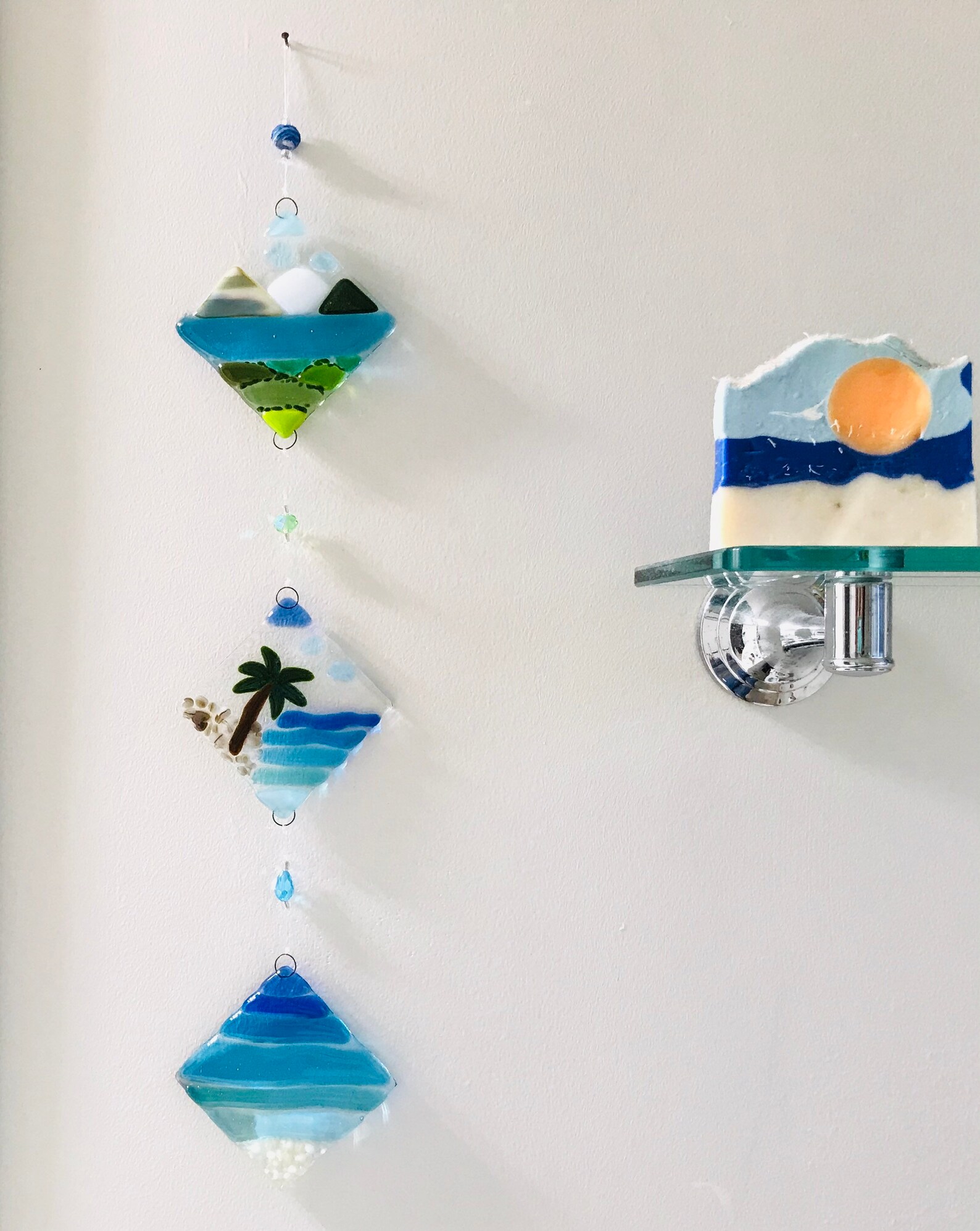 Fused Glass Mobile Custom My Happy Places Glass Art Ocean - Etsy