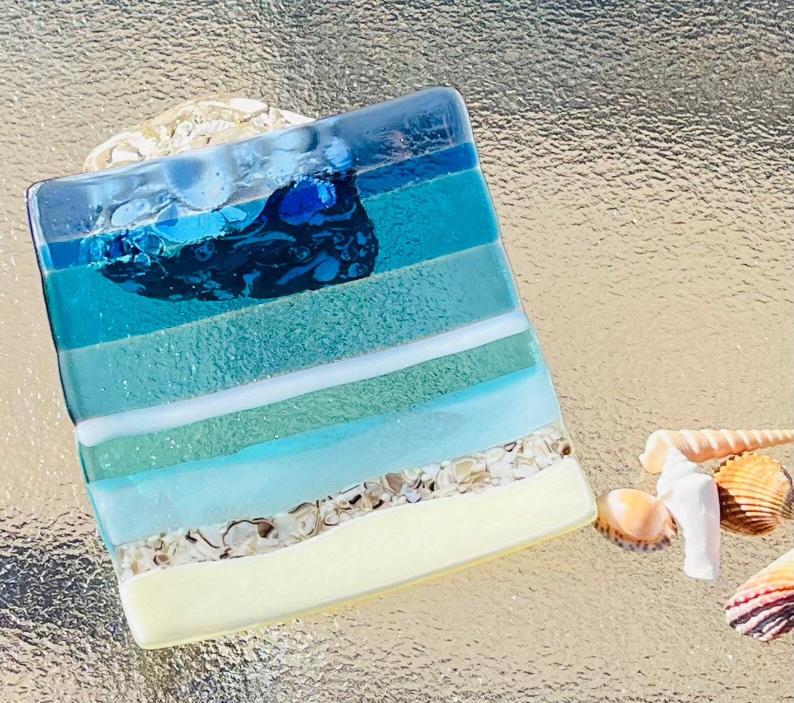 Fused Glass Beach Plate, Ocean Wave Jewelry Keeper, Handmade - Etsy