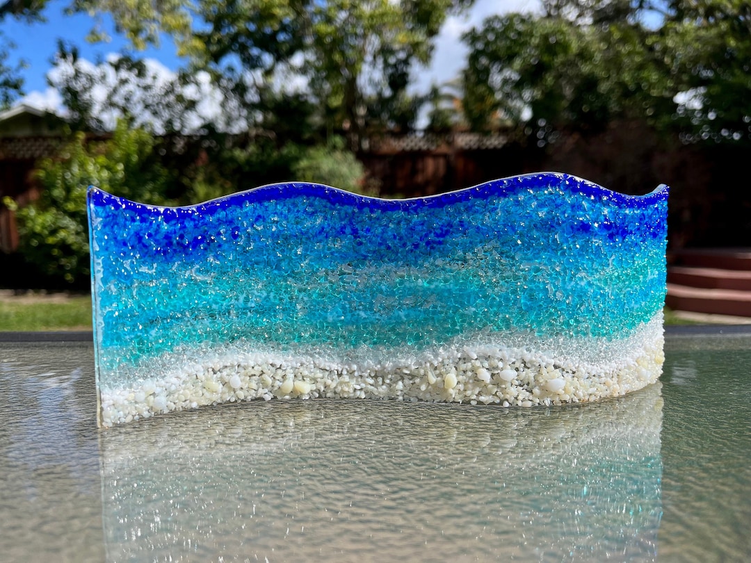 Fused Glass Ocean Wave, Free Standing Glass Wave Art, Beach Glass Decor ...