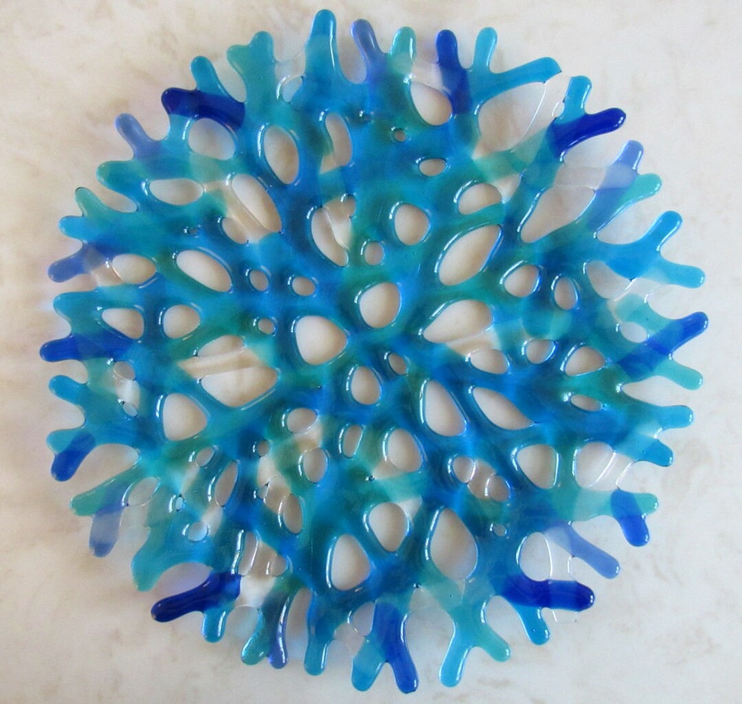 Fused Glass Coral Wall Decor, Shallow Coral Plate, Turquoise Blue Sea ...