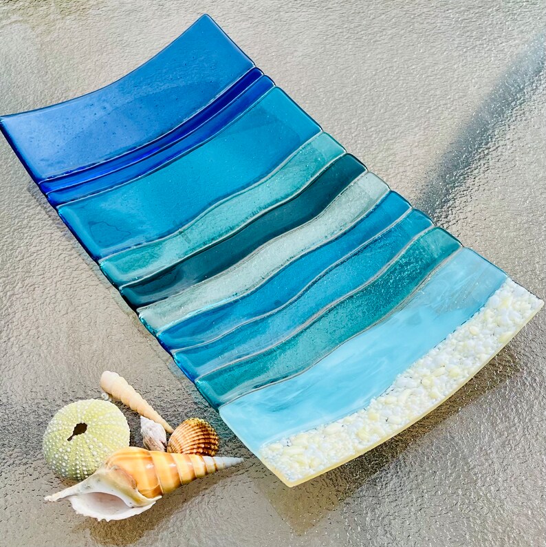 Fused Glass Beach Platter Ocean Wave Glass Art Ocean Beach - Etsy