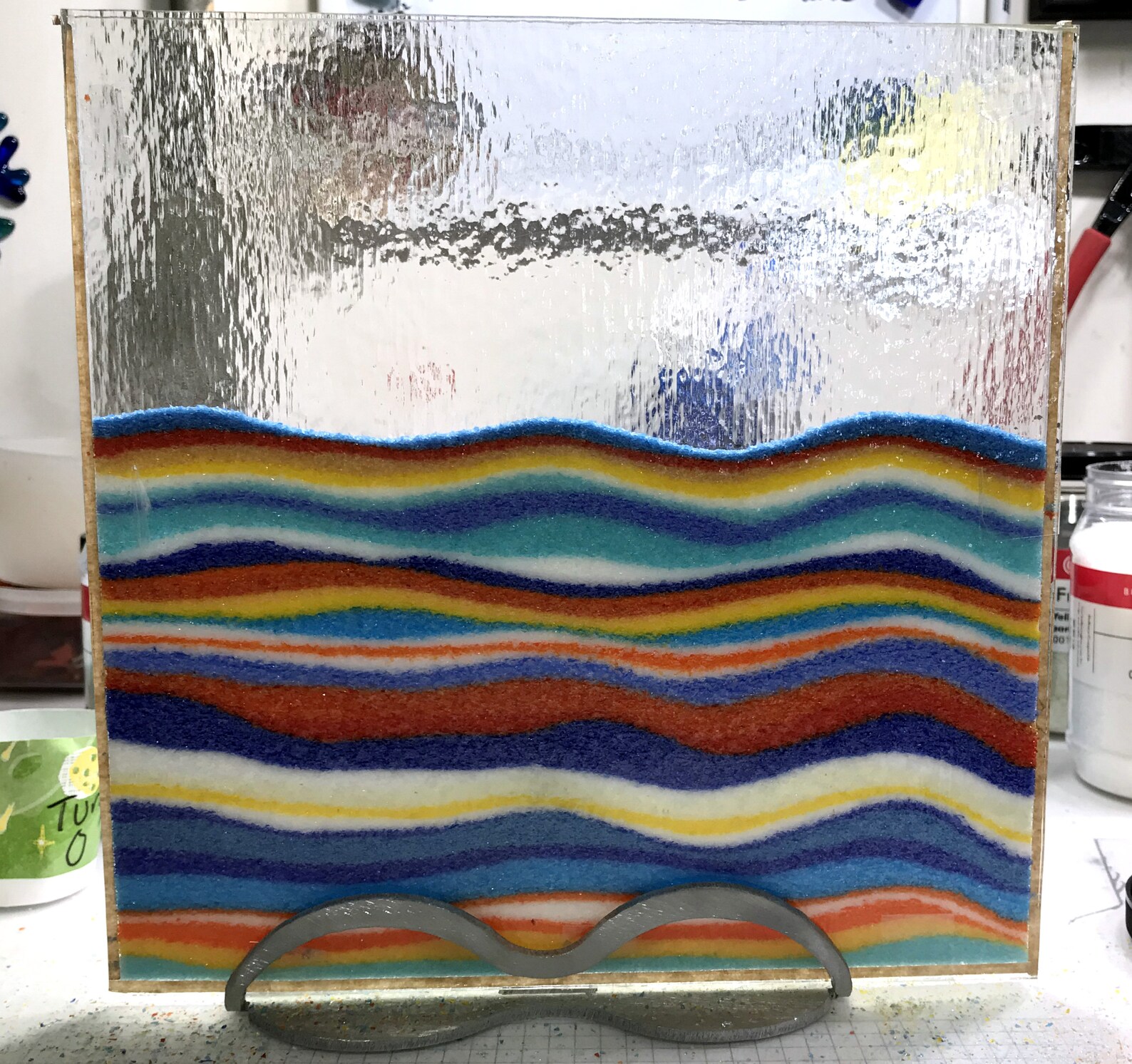 Fused Glass Beach Sunset Art, Glass Ocean Wave Wall Decor, Turquoise ...