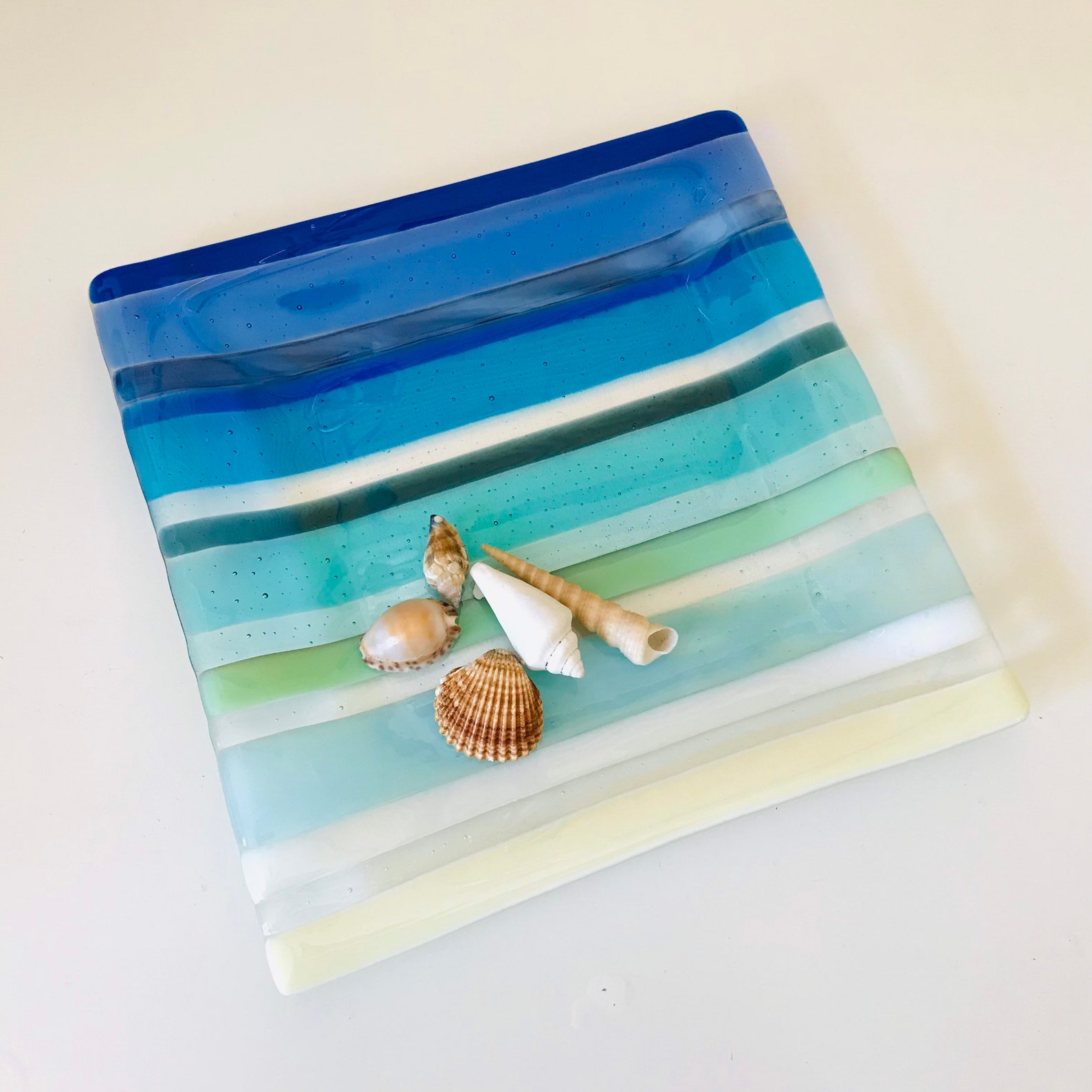 Fused Glass Beach Plate, Ocean Beach Dish, Turquoise Sea Glass Tray ...