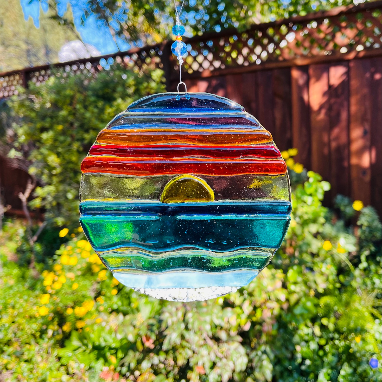Fused Glass Beach Sunset Suncatcher Round Sunset Glass Wall - Etsy