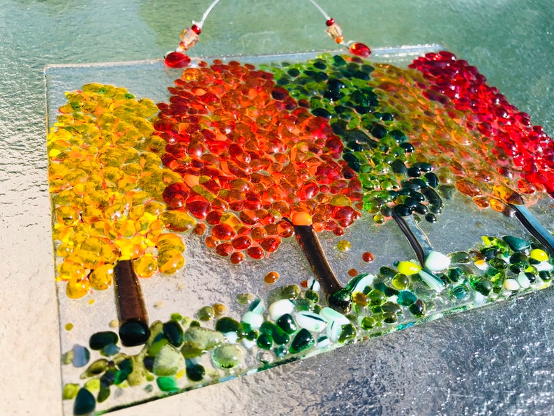 Fused Glass Fall Trees Wall Decor Autumn Leaves Suncatcher - Etsy