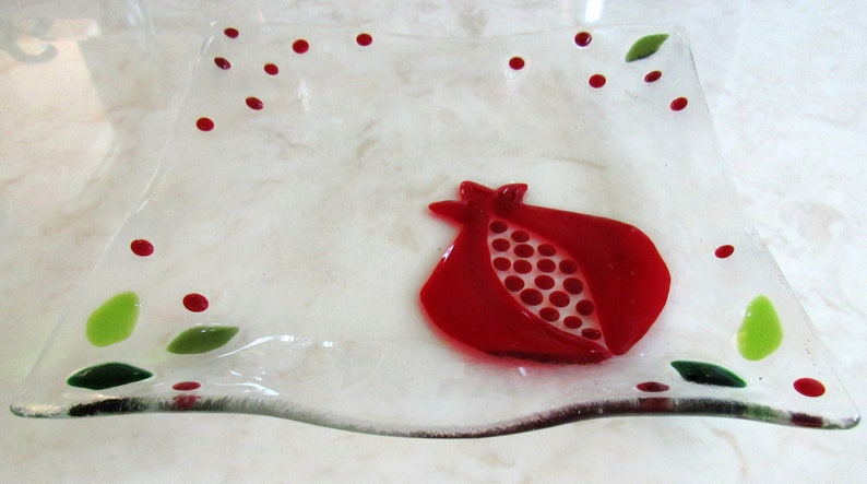 Fused Glass Plate Red Pomegranate Platter Rosh Hashanah - Etsy