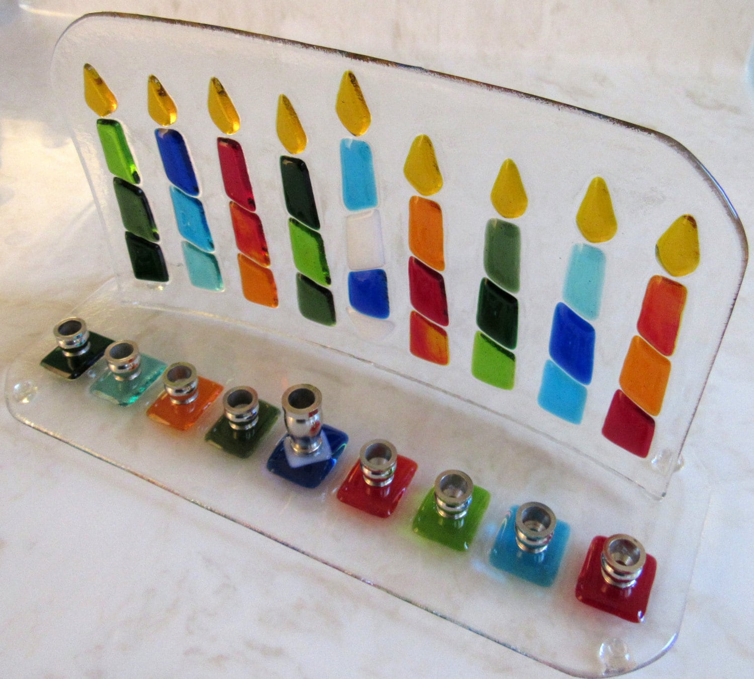 Fused Glass Menorah Hanukkah Menorah With Colorful Hanukkah | Etsy