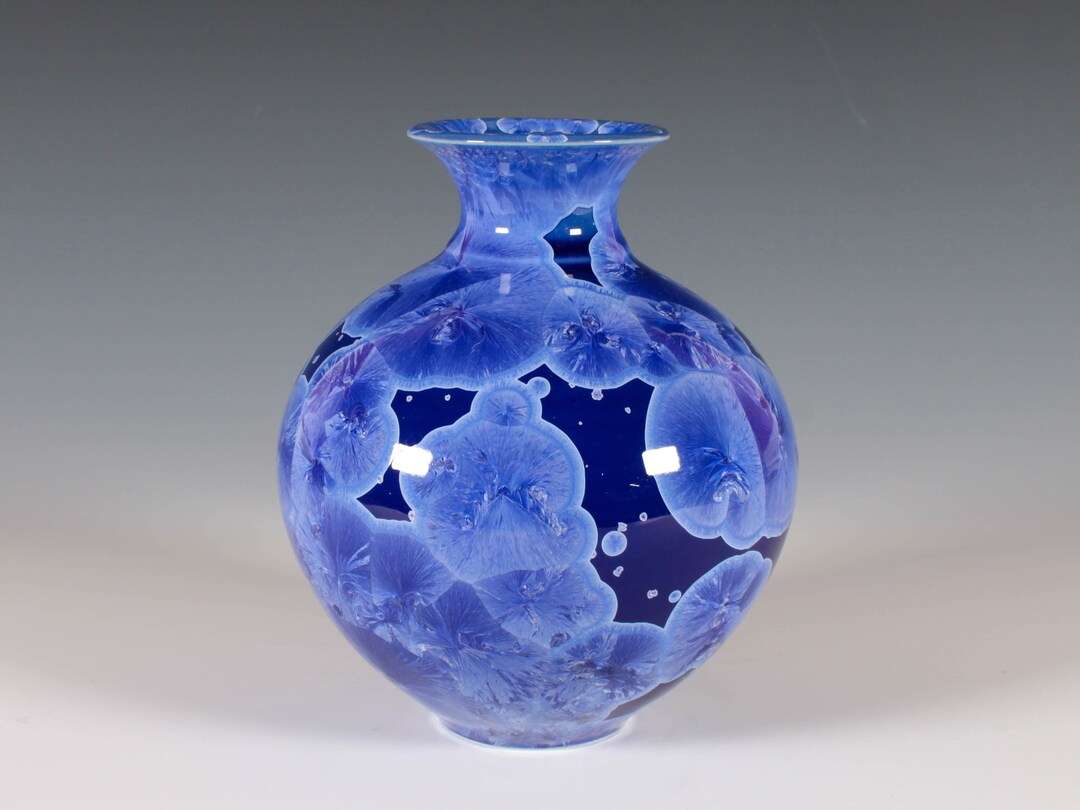 Cerulean Blue Crystalline Glazed Vase - Etsy UK