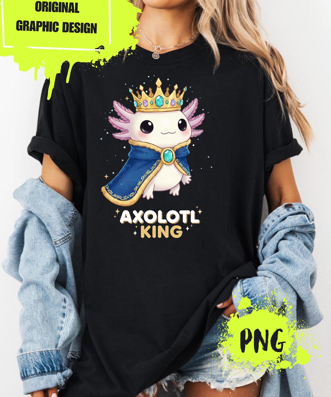 Cute Axolotl King PNG – Kawaii Cartoon Axolotl Design – Cute Animal ...