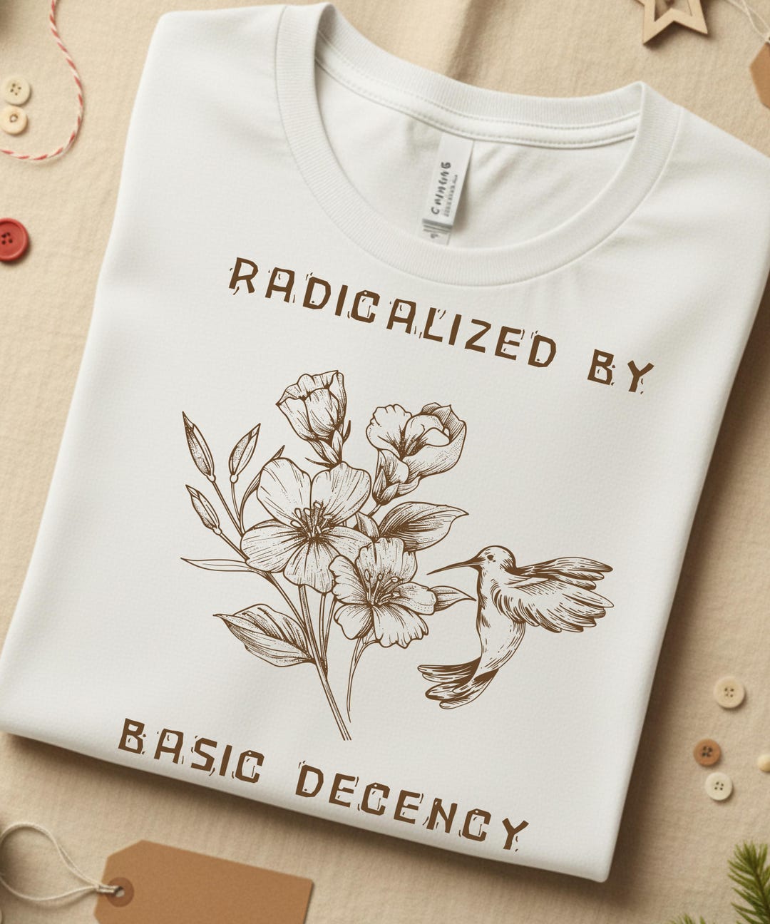 Radicalized by Basic Decency PNG, Vintage Floral Quote Design ...
