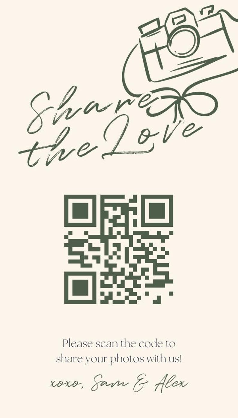 Photo Sharing QR Code Card: Elegant Event Template (digital Download ...