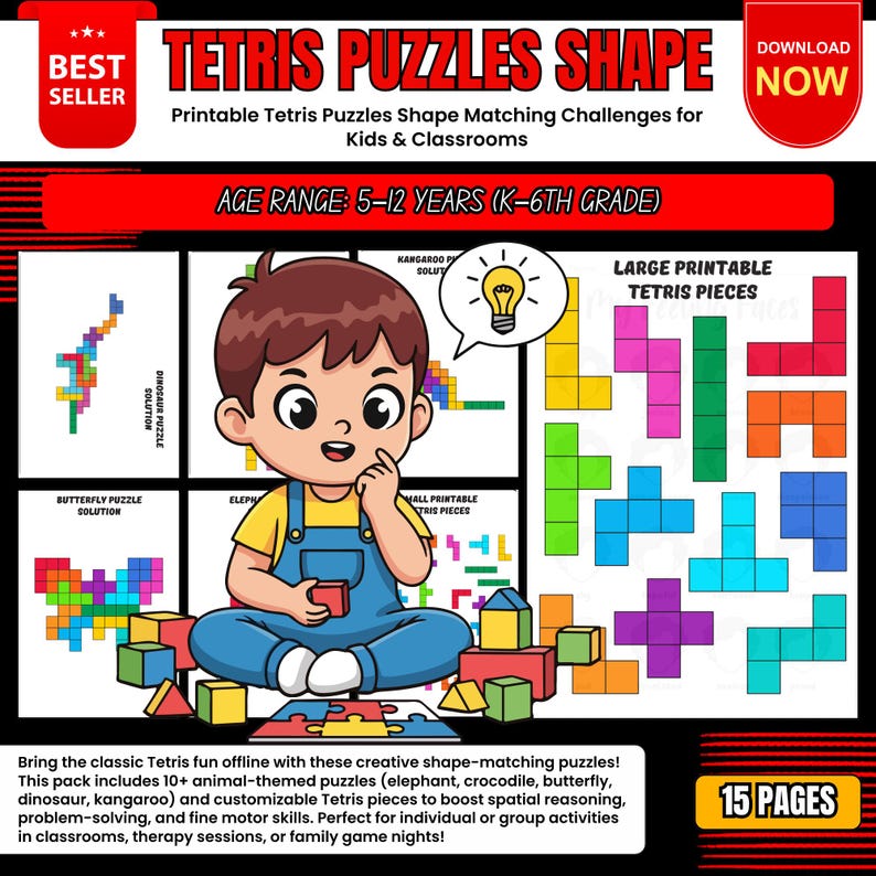 Printable Tetris Puzzles Shape Matching Challenges for Kids ...