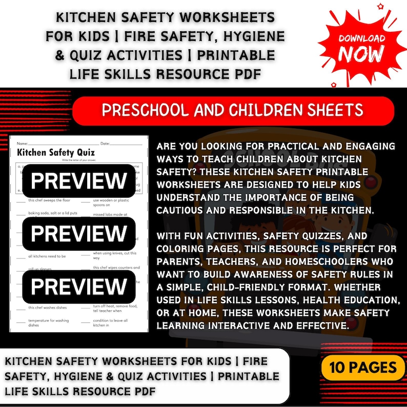 Kitchen Safety Worksheets: Fire Safety, Hygiene & Quiz (PDF Download ...