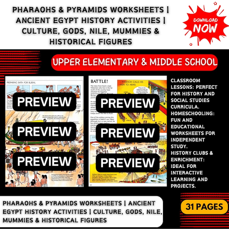 Ancient Egypt Worksheets: Pharaohs, Pyramids, Gods (digital Download ...